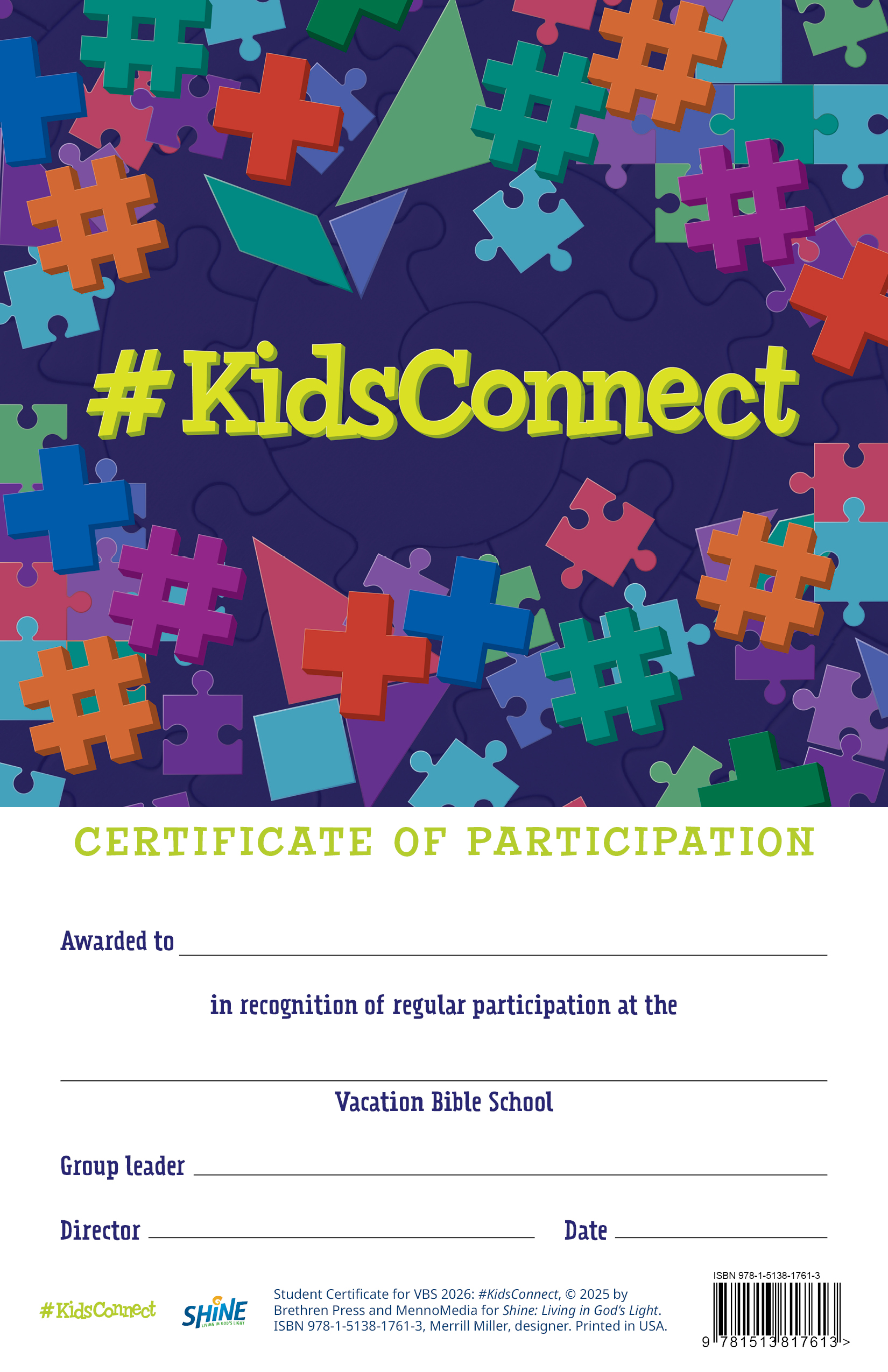 VBS 2026 Student Participation Certificate (pack of 20) - Shine: Living ...